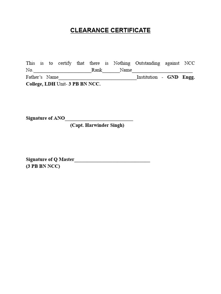 Clearance Certificate | PDF