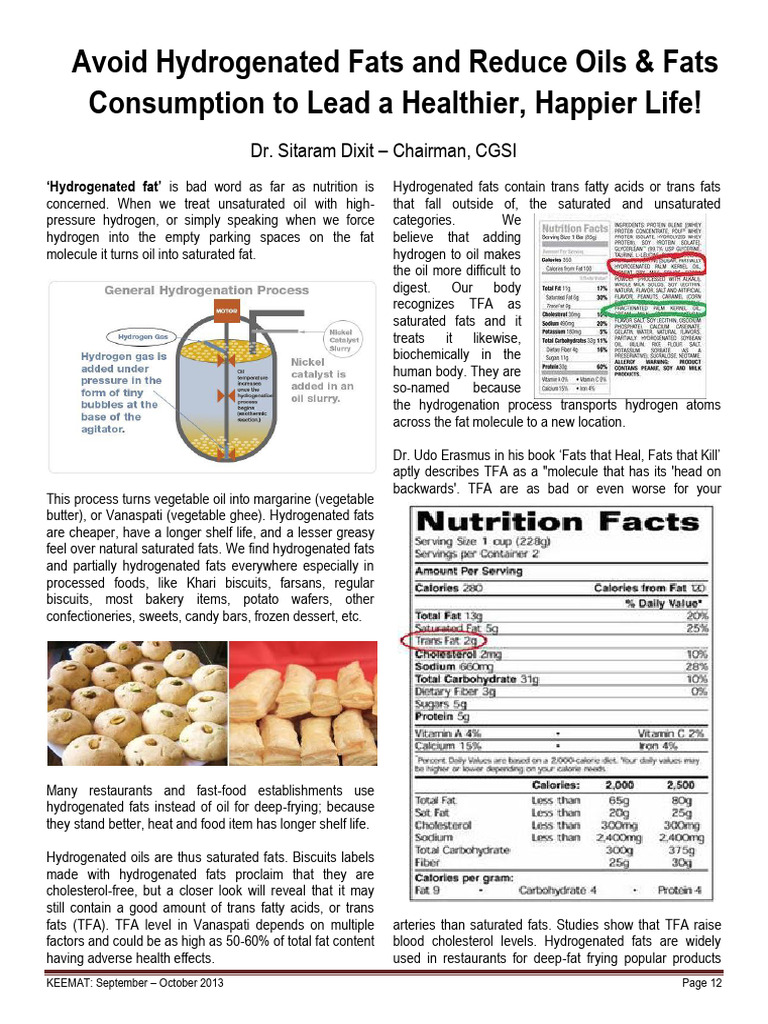 Avoid Hydrogenated Fats and Reduce Oils Fats Consumption To Lead A ...