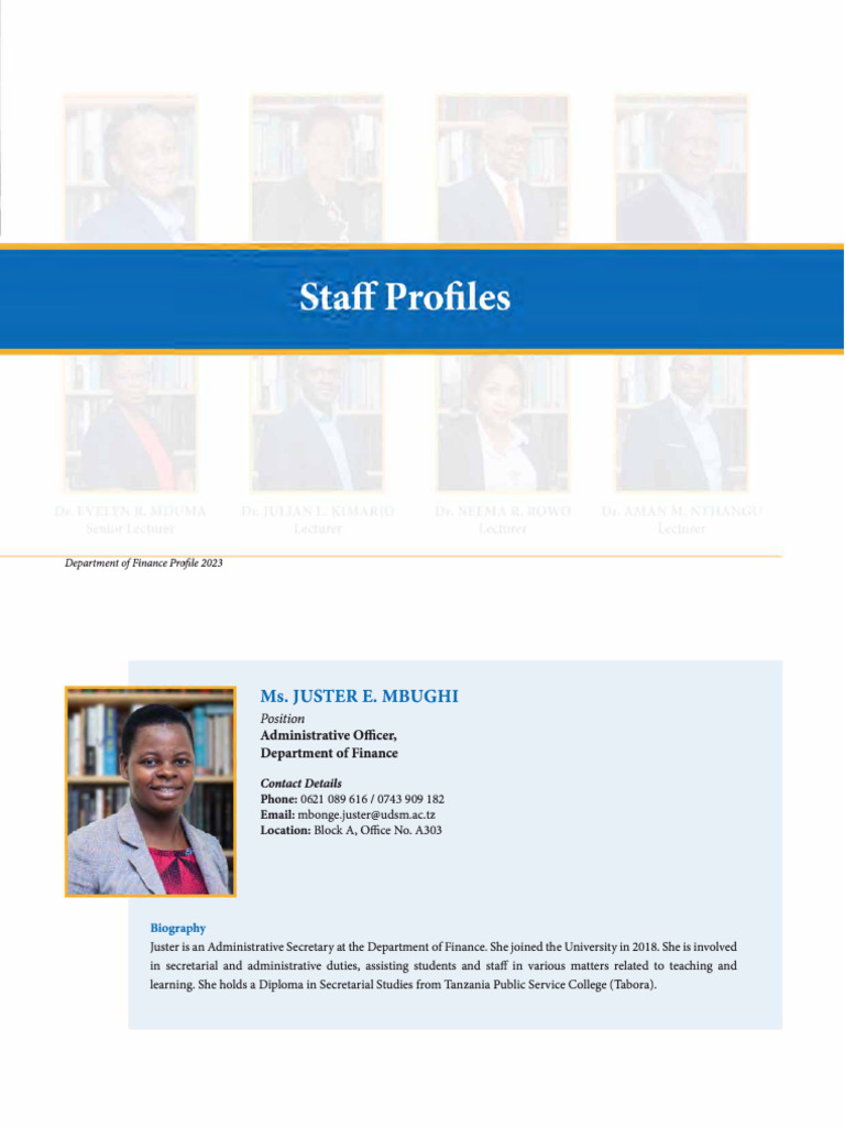 UDSM Department of Finance Profiles 2023 | PDF | Tanzania | Economies
