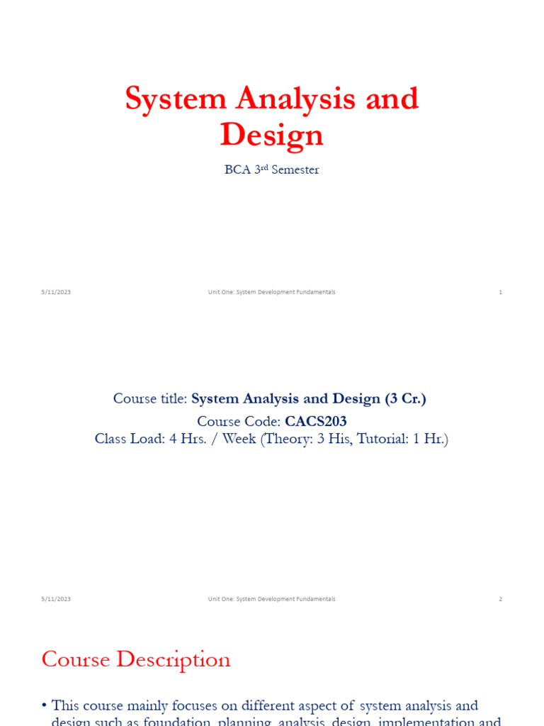 Unit 1 System Development Fundamentals | PDF | Software Development ...
