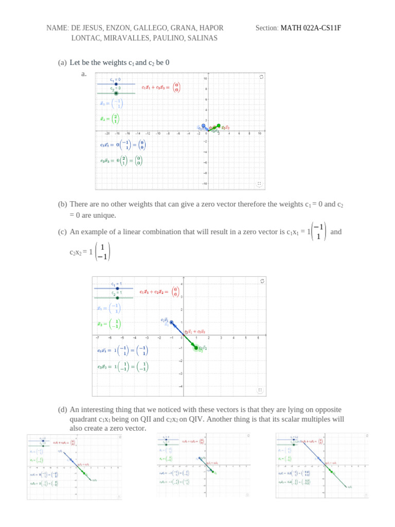Linear Combinations and Zero Vectors | PDF