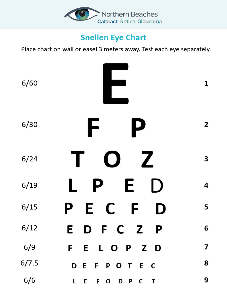 Snellen Chart | PDF | Visual Acuity | Eye