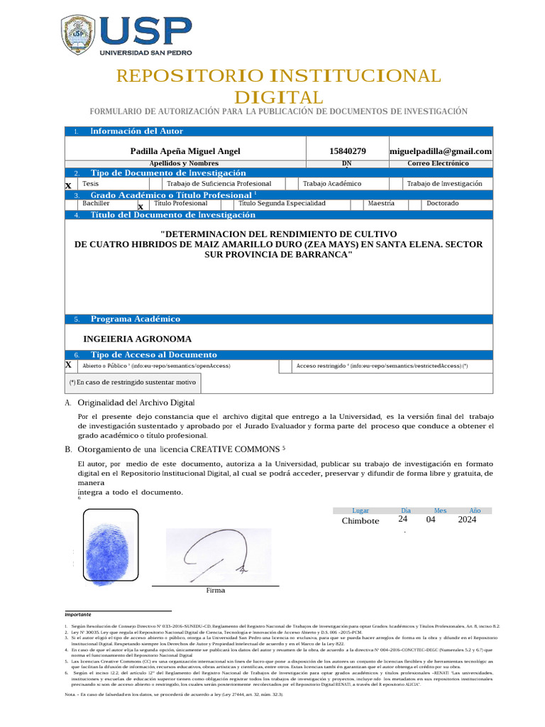 Formulario Autorizacion Repositorio | PDF | Acceso abierto