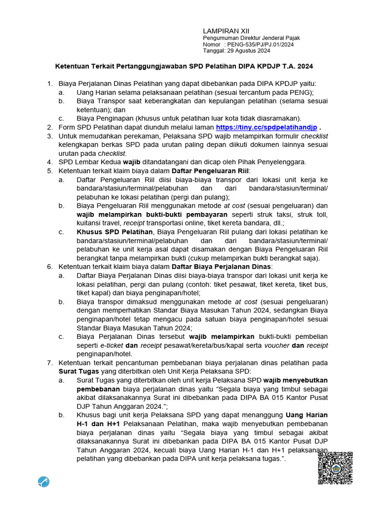Ketentuan SPD Pelatihan DIPA 2024 | PDF
