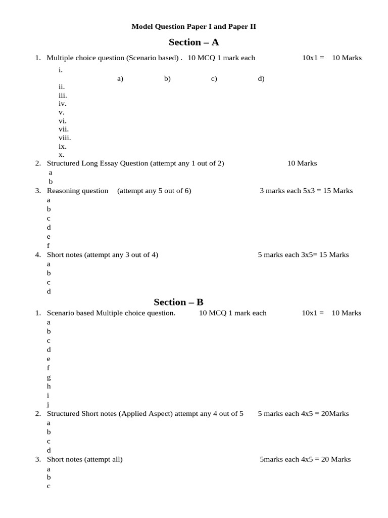 Model Question Paper Format | PDF