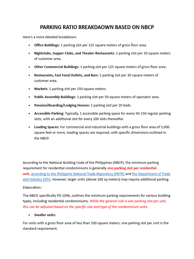 NBCP Parking Requirements Overview | PDF