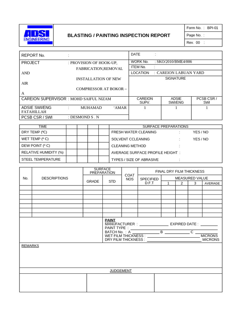 Blasting and Painting Inspection Report | PDF | Materials | Industrial ...
