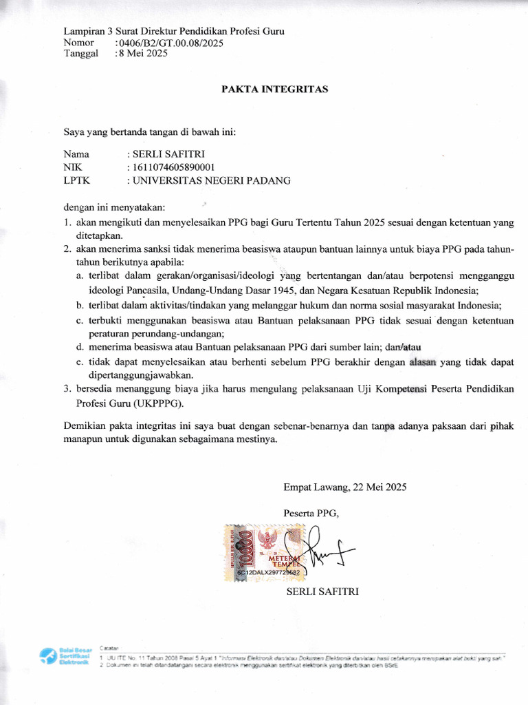 Pakta Integritas Serli | PDF