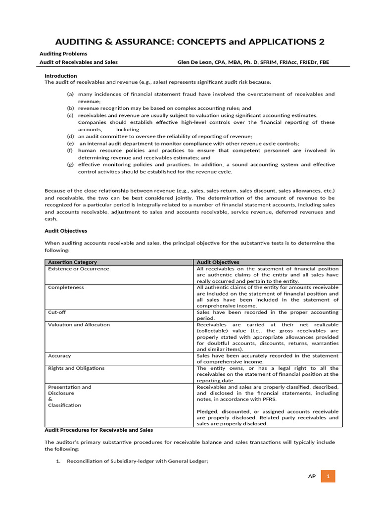 Chpater 1 Audit of Receivables | PDF | Audit | Internal Control