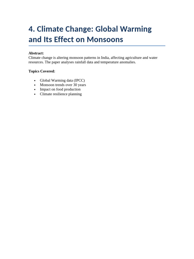 Climate Change Global Warming and Its Effect On Monsoons | PDF