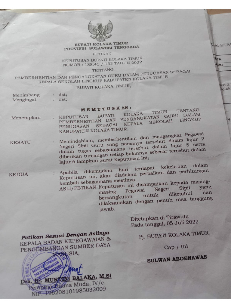 SK Mutasi Terakhir Hj. Handrya | PDF