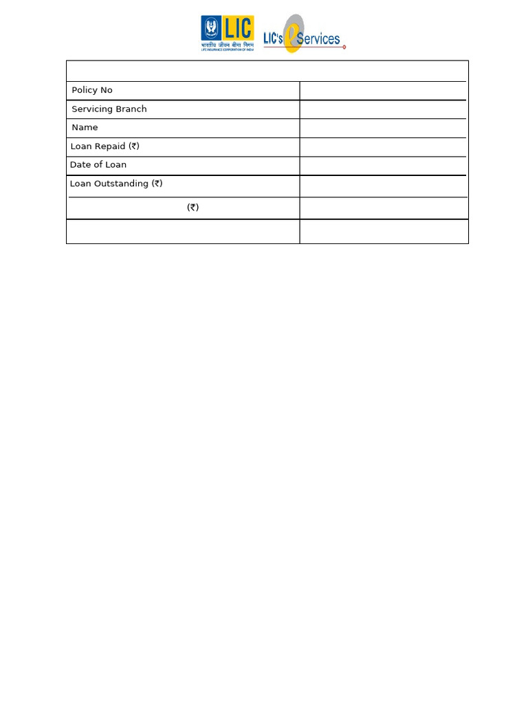Existing Loan Status: Policy No Servicing Branch Name Loan Repaid (') | PDF