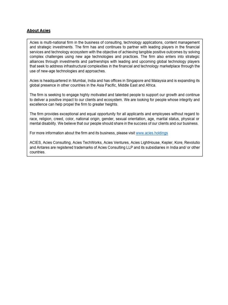 Acies Global: Career Opportunities Overview | PDF