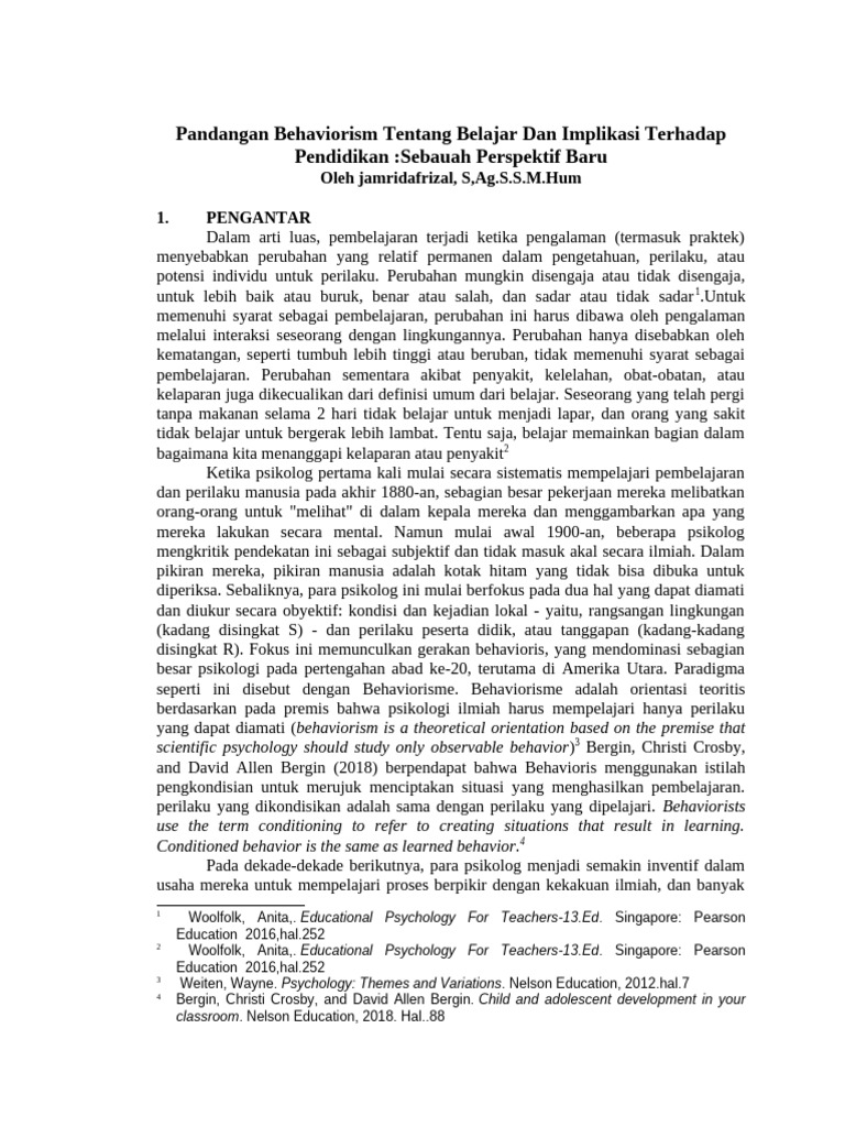 Behaviorisme dalam Pembelajaran Pendidikan | PDF