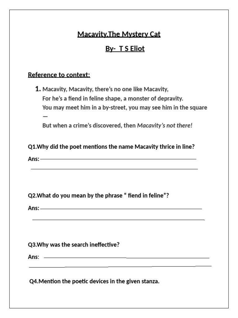 Macavity RTC STUDENT | PDF | Poetry