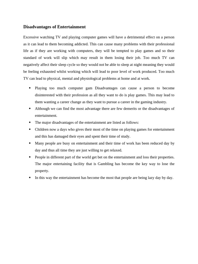 Negative Impacts of Excessive Entertainment | PDF