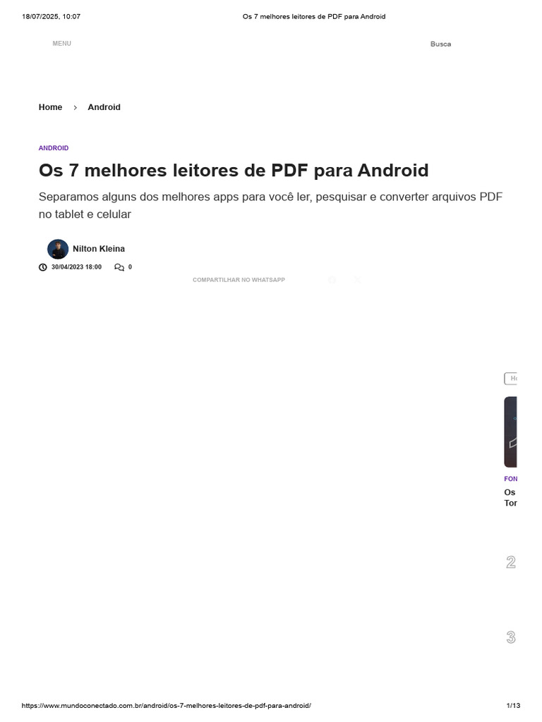 Os 7 Melhores Leitores de PDF para Android | PDF | Android (sistema operacional) | Aplicativo ...