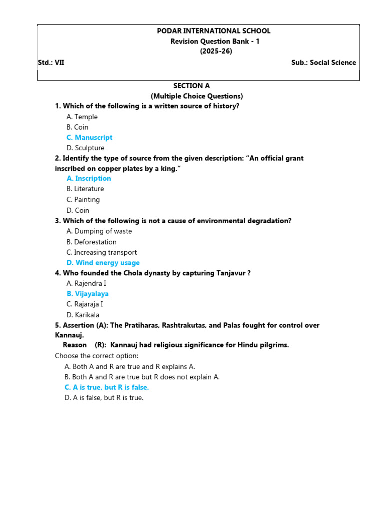 Class 7 Social Science Revision 2025 | PDF