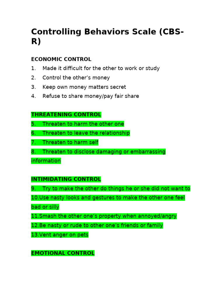 Controlling Behaviors Scale | PDF