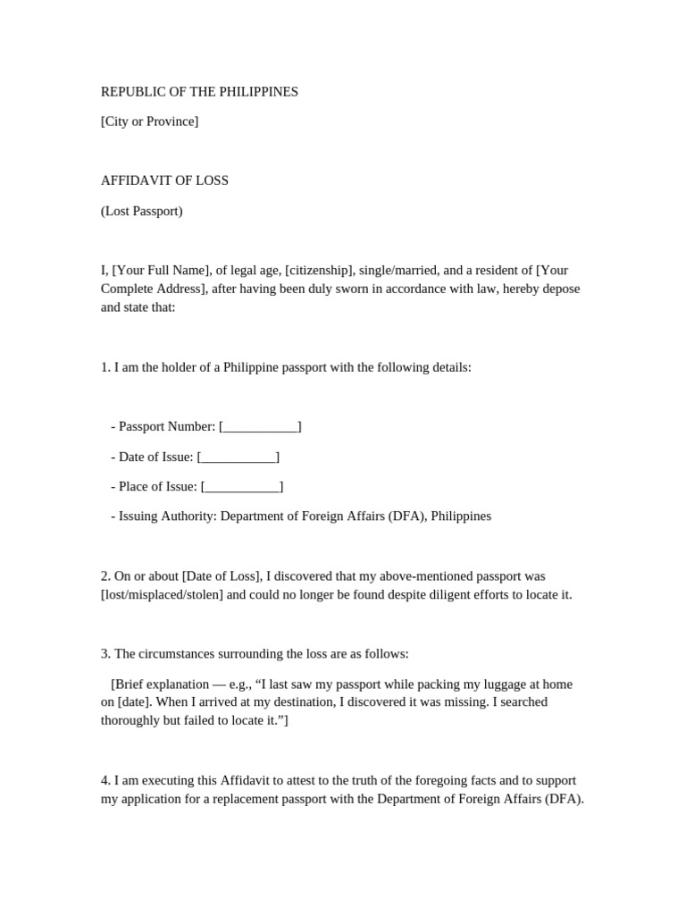 Affidavit of Loss Passport | PDF