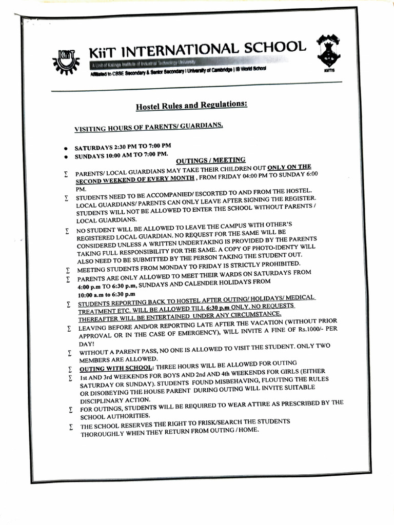 KiiT School Hostel Rules & Regulations | PDF | Justice | Crime & Violence