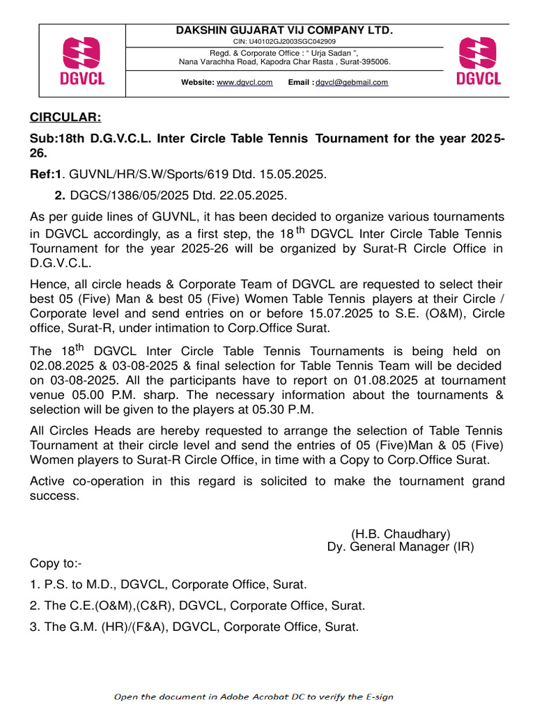 CIRCULAR 18th D.G.v.C.L. Inter Circle Table Tennis | PDF | Chess Theory ...