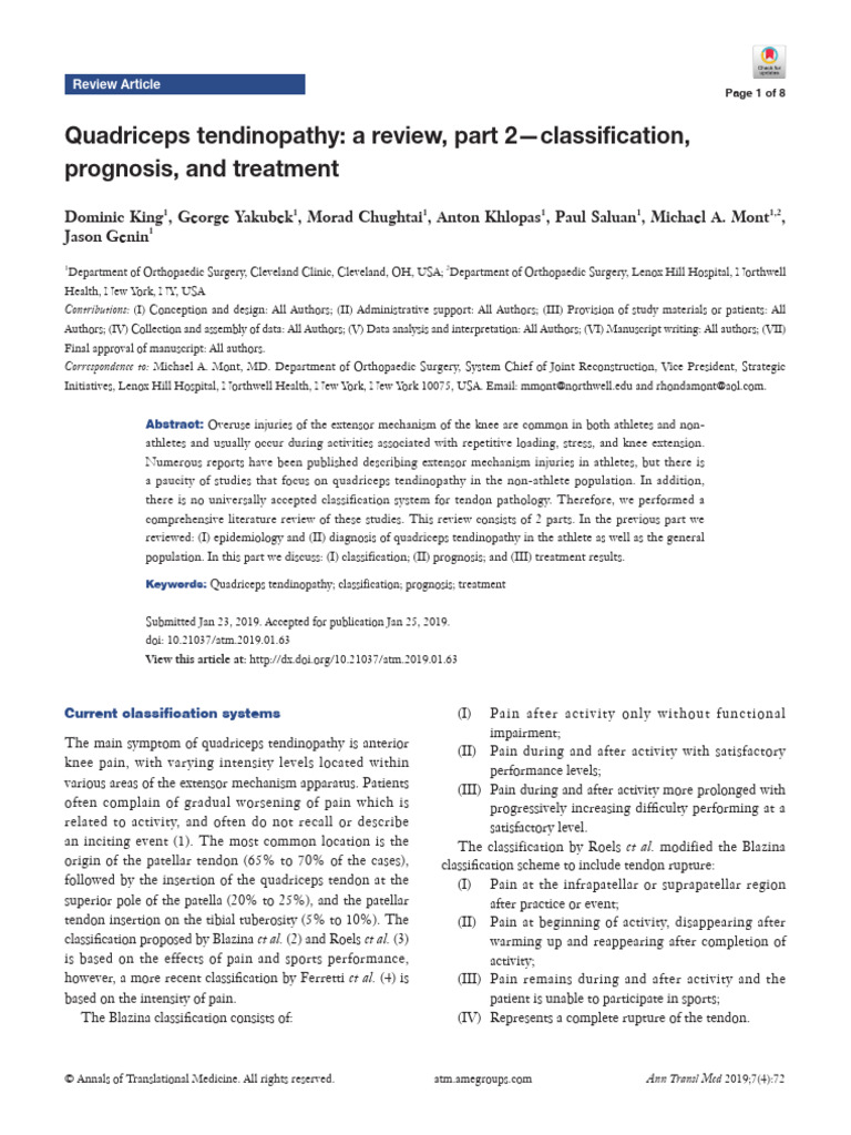 King 2019 - Quadriceps Tendinopathy. A Review, Part 2 - Classification ...