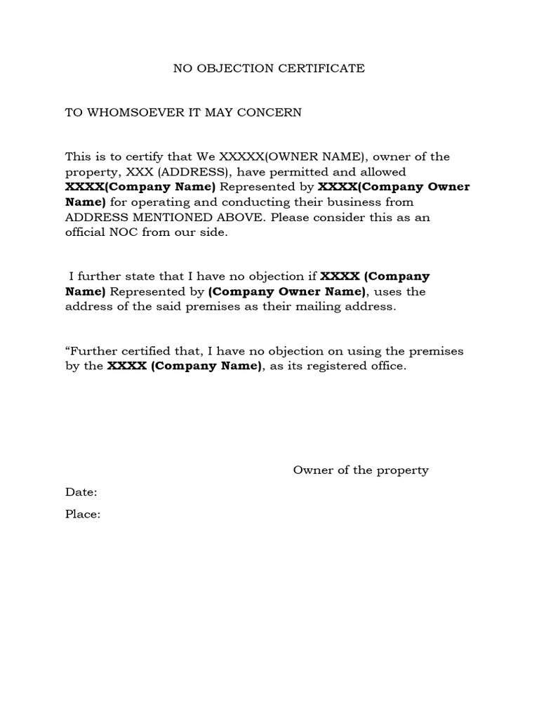 NOC for Business Premises Rental | PDF