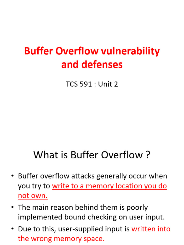 Buffer Overflow Vulnerability and Defenses Unit 2 | PDF | Cyberwarfare | Security