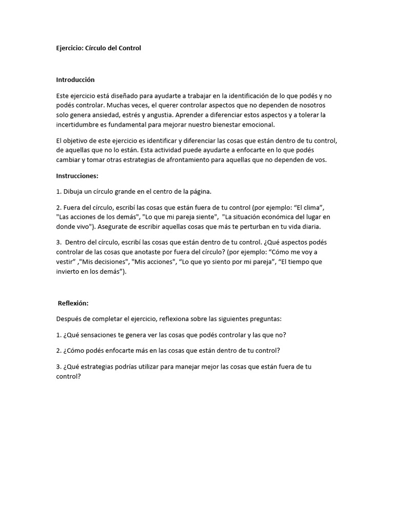 Ejercicio Circulo Del Control | PDF