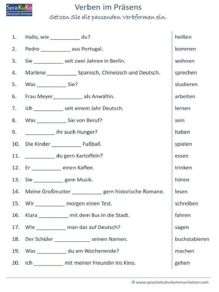 Verben in Prasens | PDF