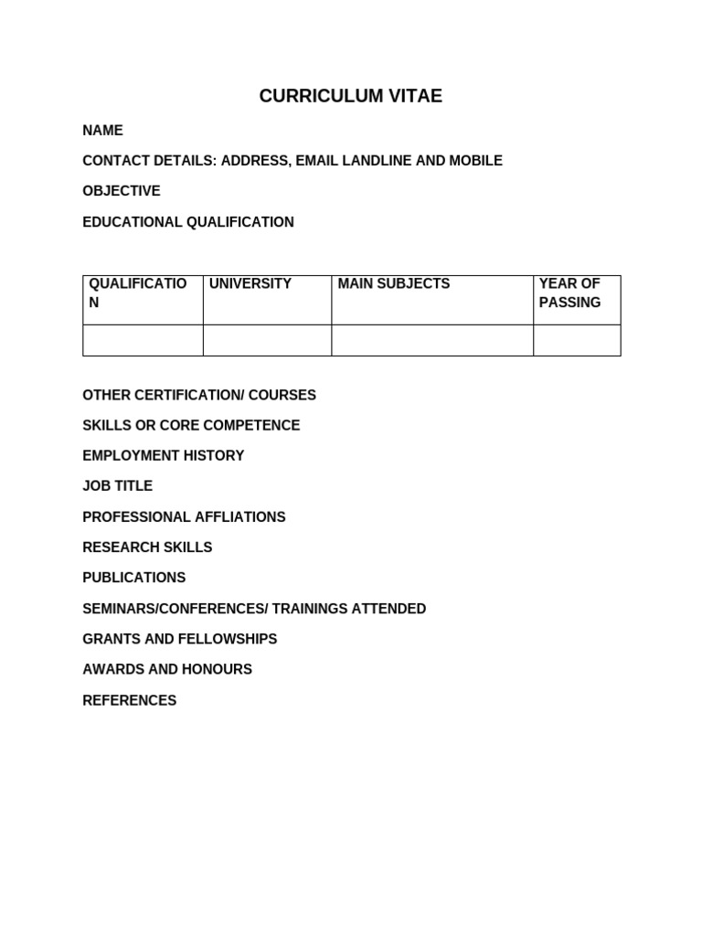 Comprehensive CV Template Guide | PDF
