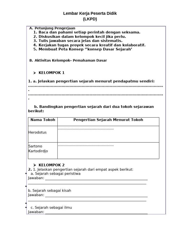 Konsep Dasar Ilmu Sejarah LKPD | PDF