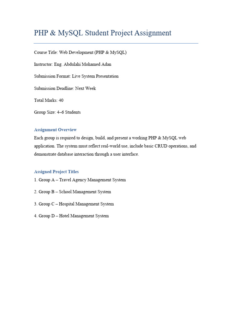 PHP Project Assignment | PDF