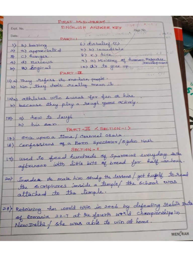 Xi English Answer Key | PDF