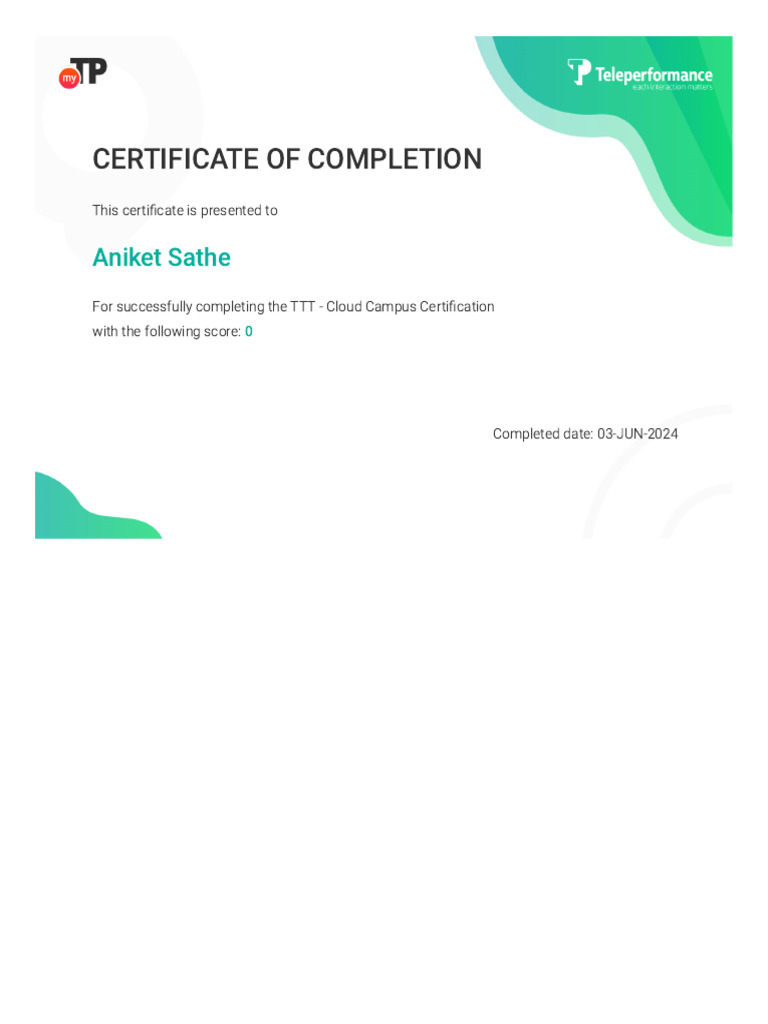 TTT Cloud Campus Certificate | PDF