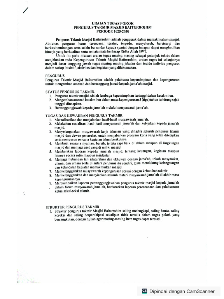 Uraian Tugas Pokok Pengurus Takmir Masjid | PDF