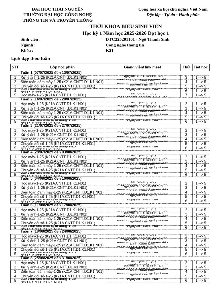 Student Timetable 11 | PDF