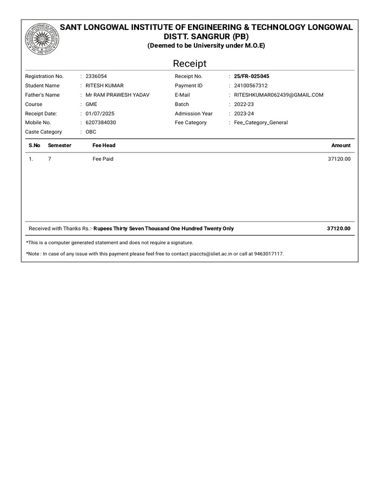 Fee Slip bh-4 2 | PDF