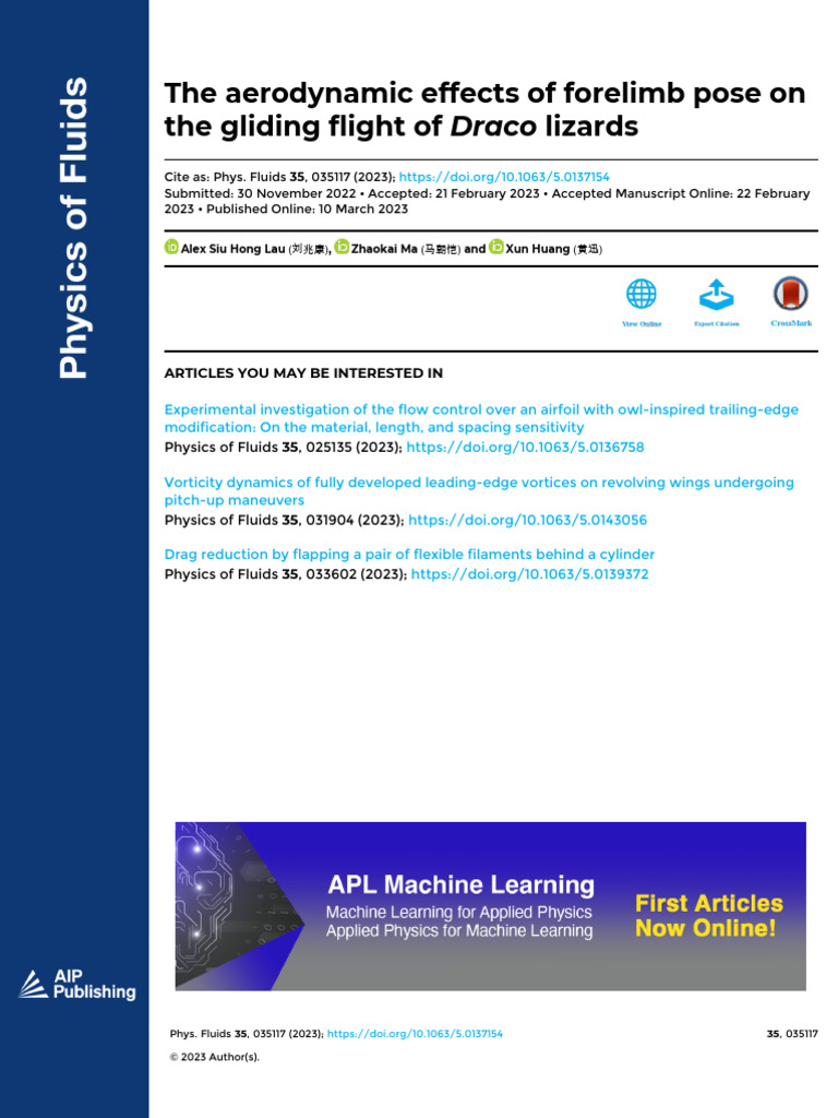 The Aero Effects of Forelimb Pose On Draco Gliding Flight 2023 | PDF ...