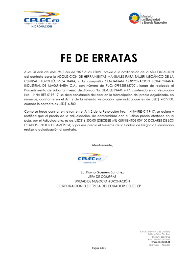 Fe de Erratas | PDF