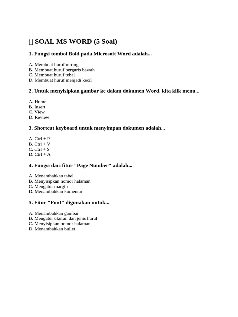 Soal MS Word: Fungsi dan Shortcut | PDF