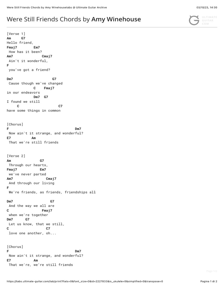 Were Still Friends Chords by Amy Winehousetabs at Ultimate Guitar ...