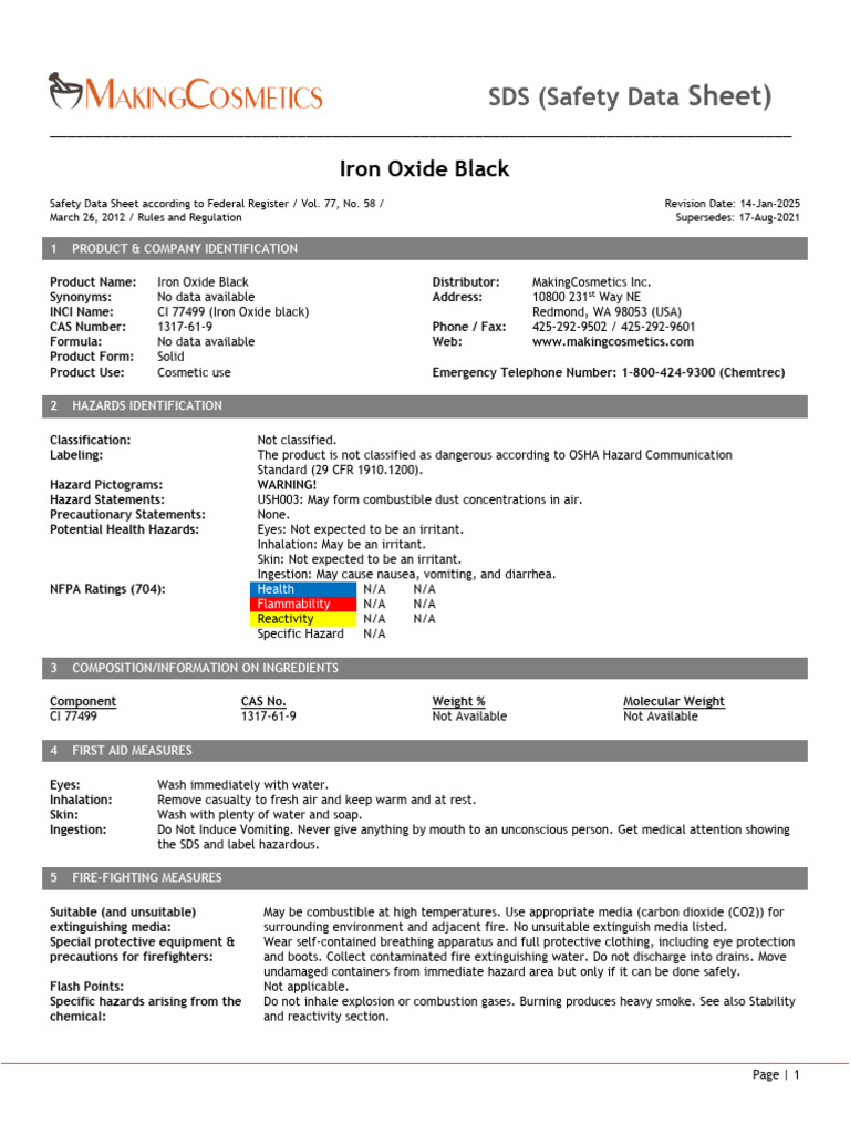 Sds Iron Oxide Black2 | PDF | Dangerous Goods | Toxicity