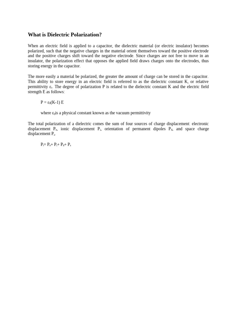 Understanding Dielectric Polarization | PDF | Dielectric | Ion