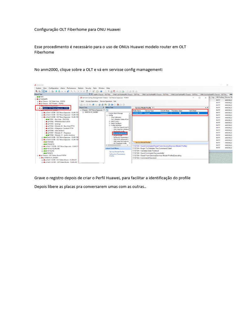 Configuração OLT Fiberhome para ONU Huawei | PDF