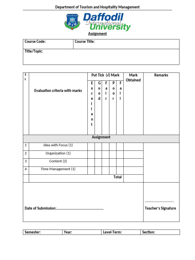 Tourism Management Assignment Criteria | PDF