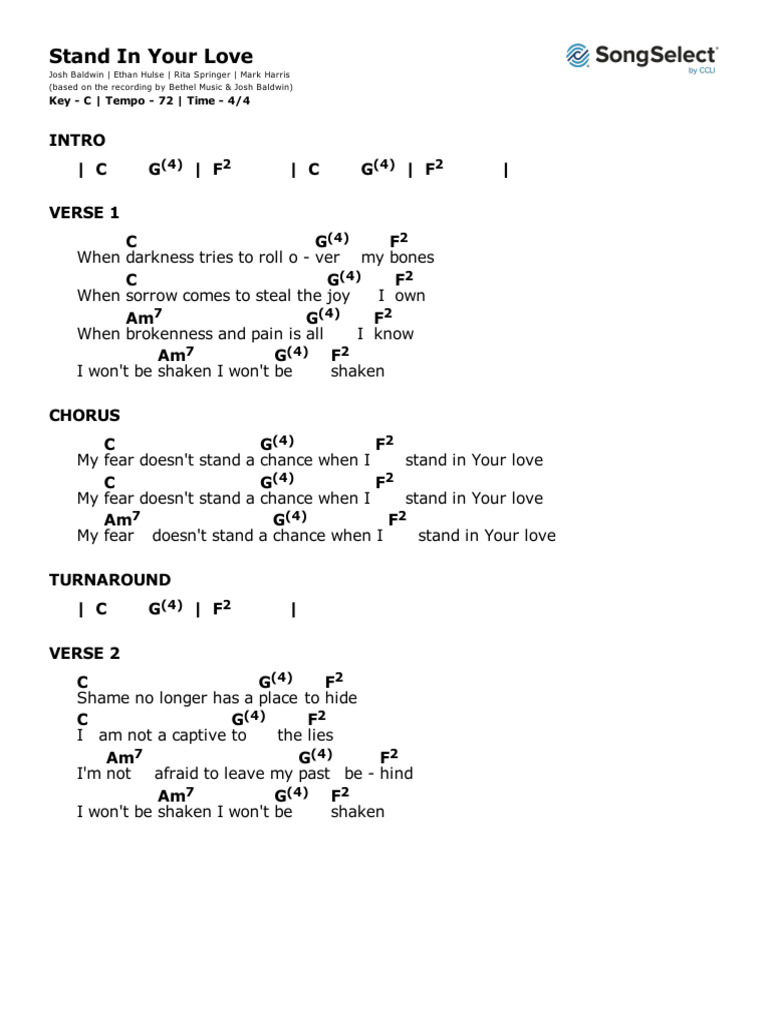 Stand in Your Love - SongSelect Chart in C | PDF