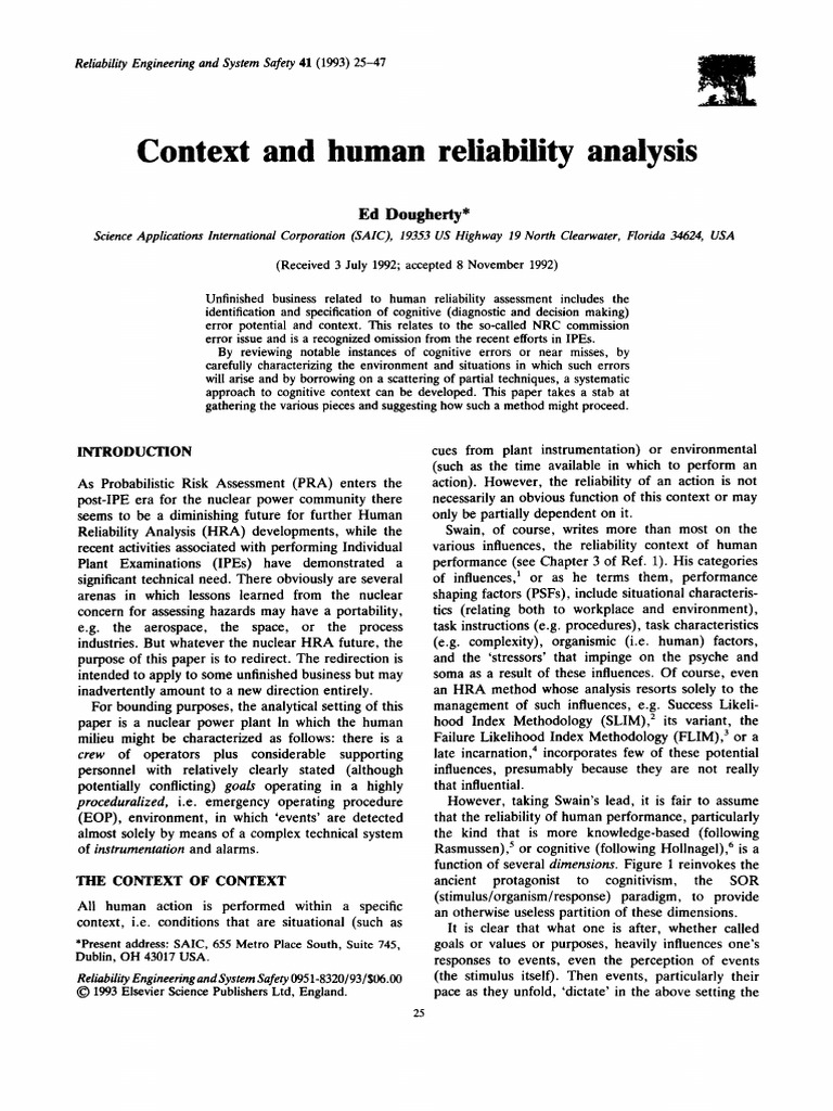 Context and Human Reliability Analysis - Ed Dougherty | PDF ...