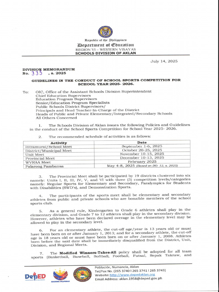 School Sports Competition For S.Y. 2025 2026 | PDF